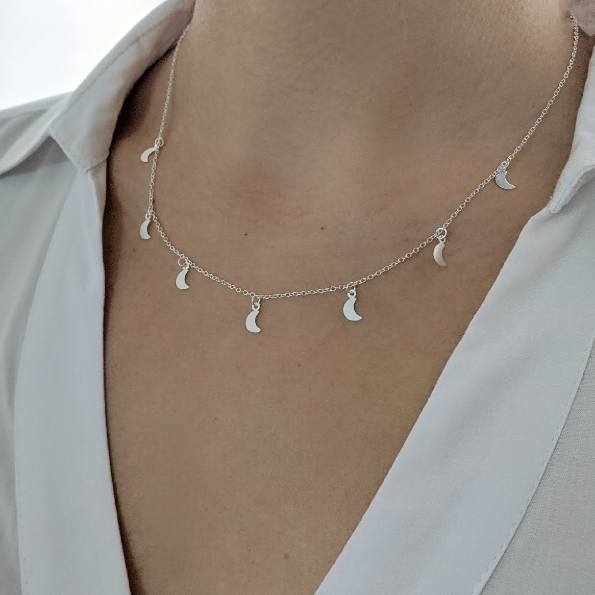 Collar lunas 7 dijes Plata 925 - Joyas GABENA - Cuotas sin interés