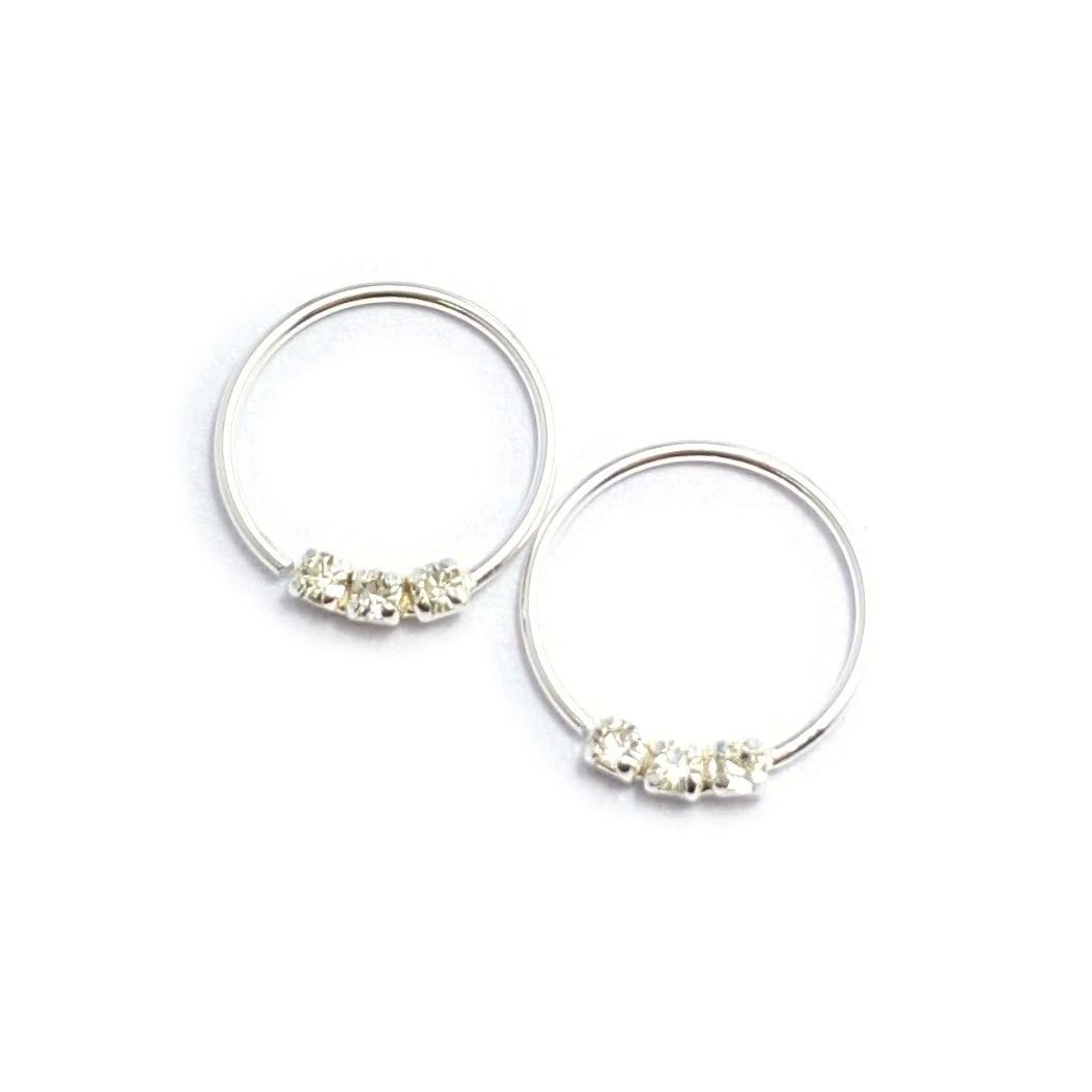 Aros Argollitas Cristal Cubic Plata 925 - Joyas GABENA