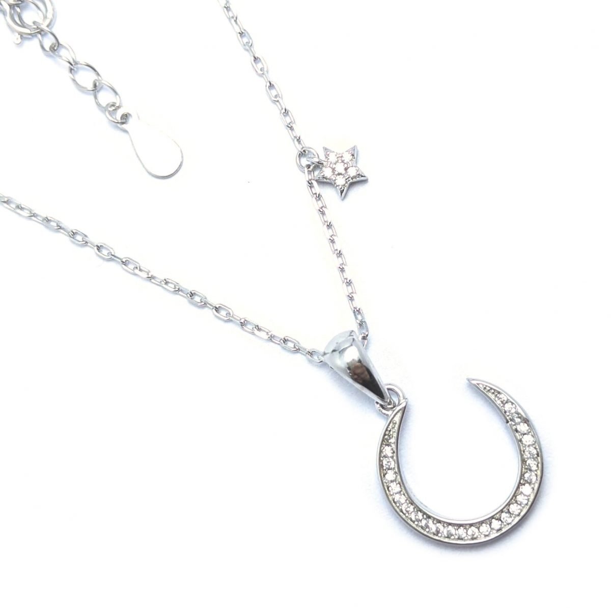 Collar Luna con Estrella Cristal Plata 925 - Joyas GABENA