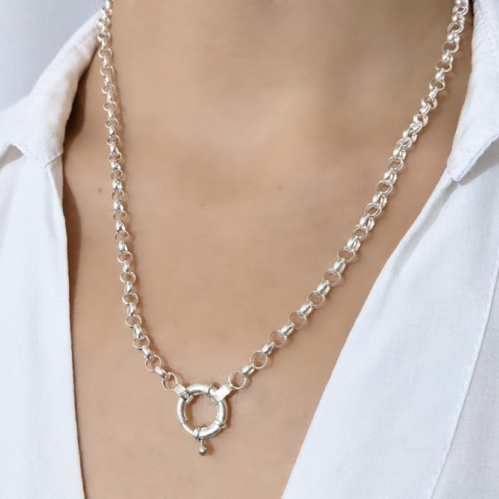 Cadena de Rolo 4mm 50cm Cierre Marinero Plata 925 - Joyas GABENA