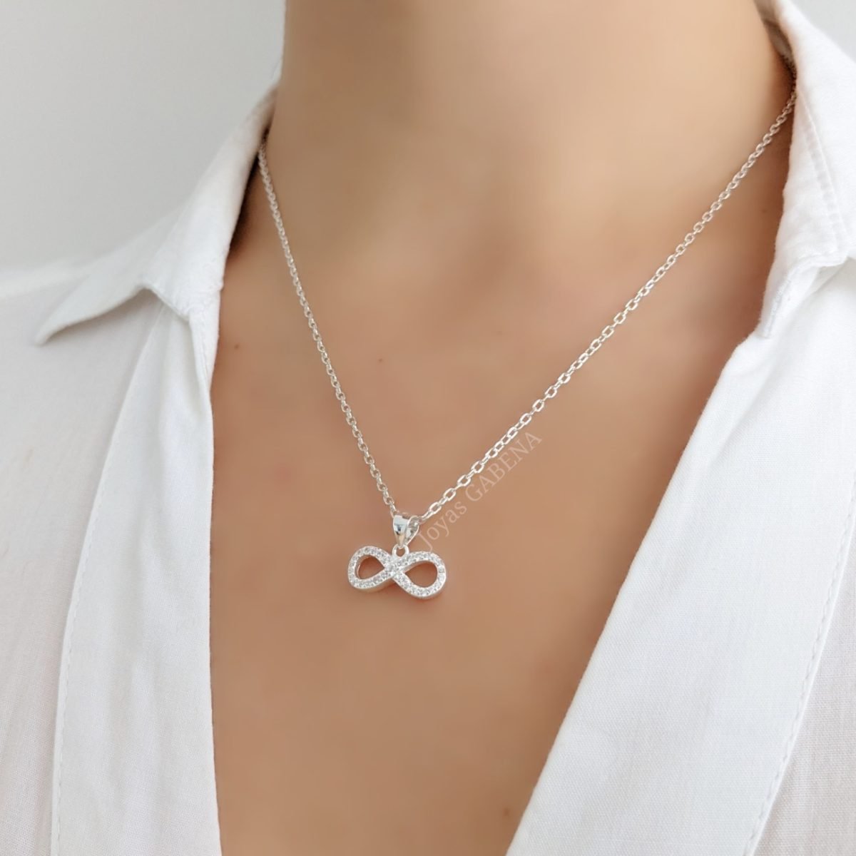 Cadena Forcet Con Dije Infinito Cristales Plata 925 - Joyas GABENA