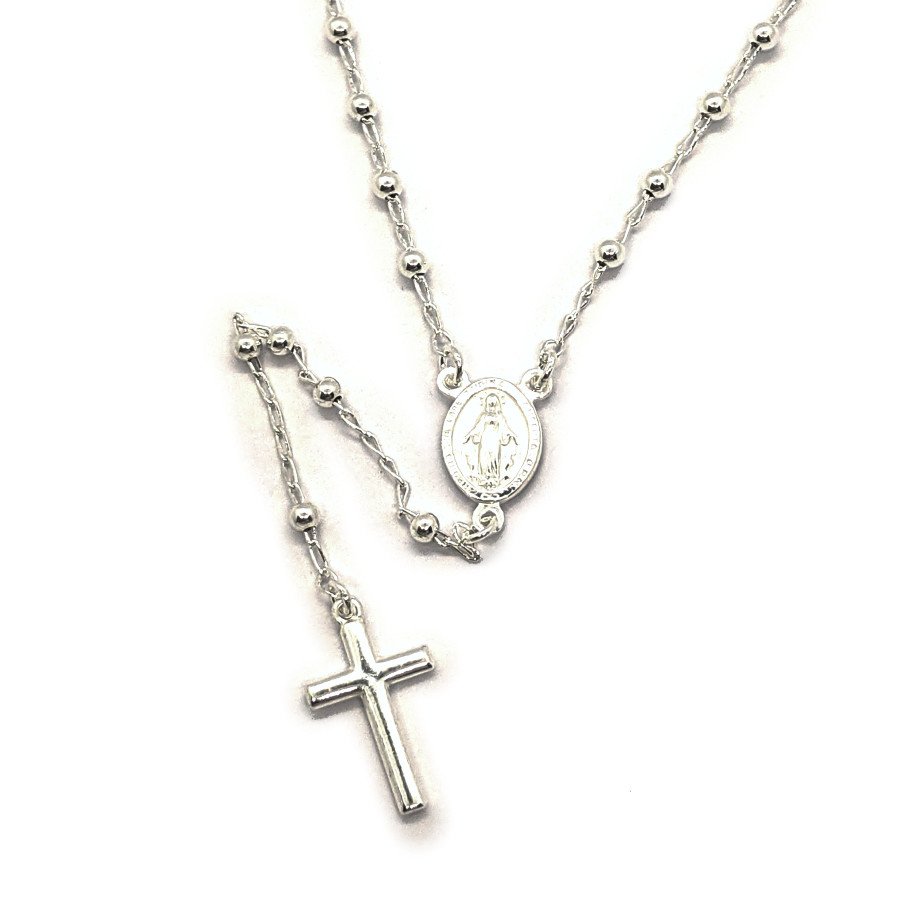 Rosario Con Medalla Milagrosa 70cm Plata 925 Joyas Gabena