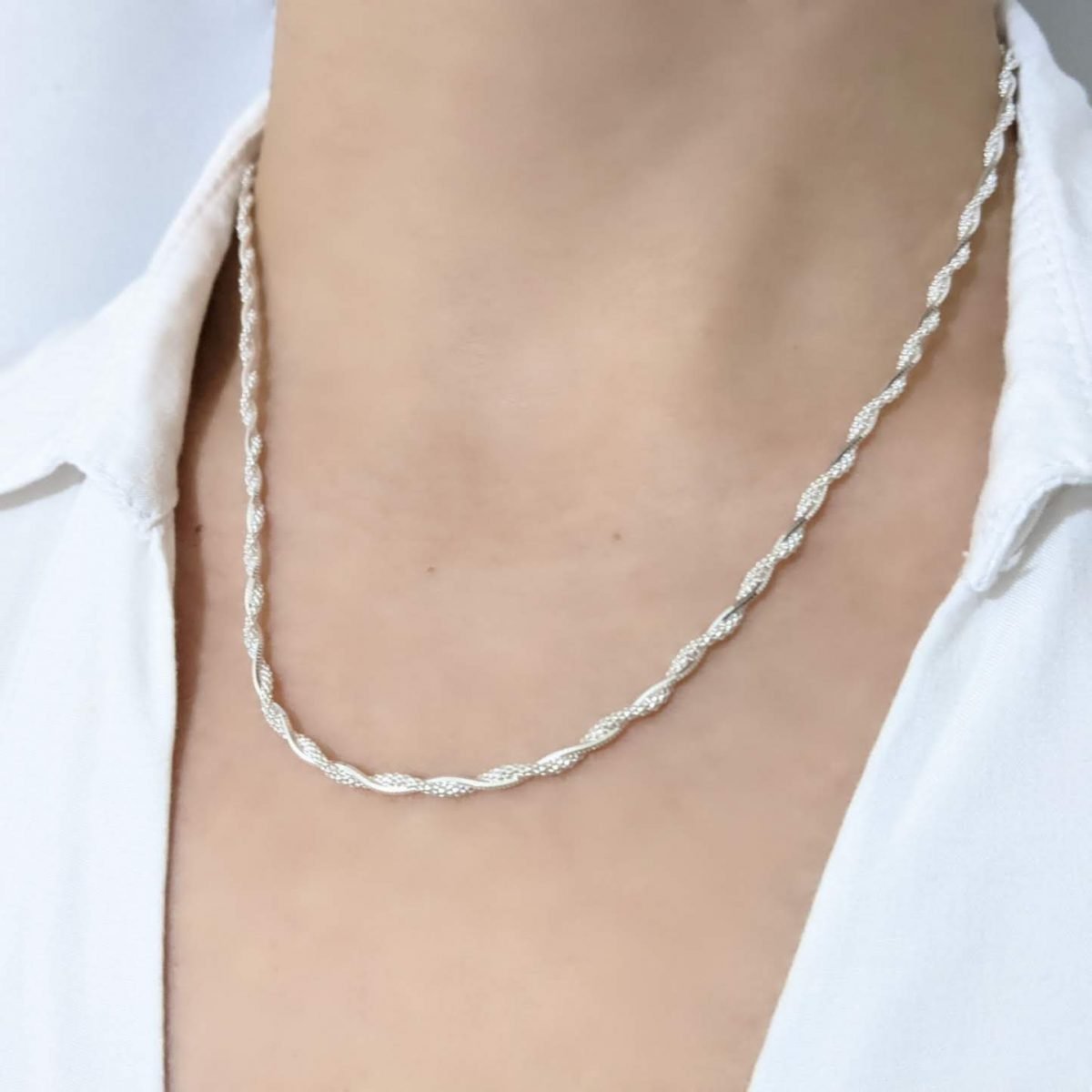 Cadena Combinada Coreana Clapton Plata 925 - Joyas GABENA