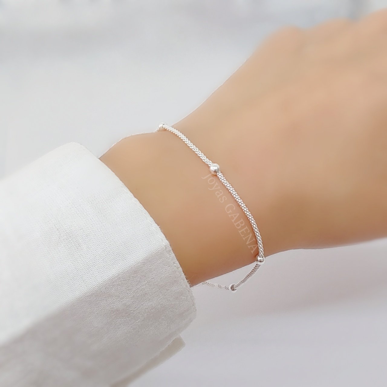 Pulsera Coreana Con Bolitas Plata 925 - Joyas GABENA