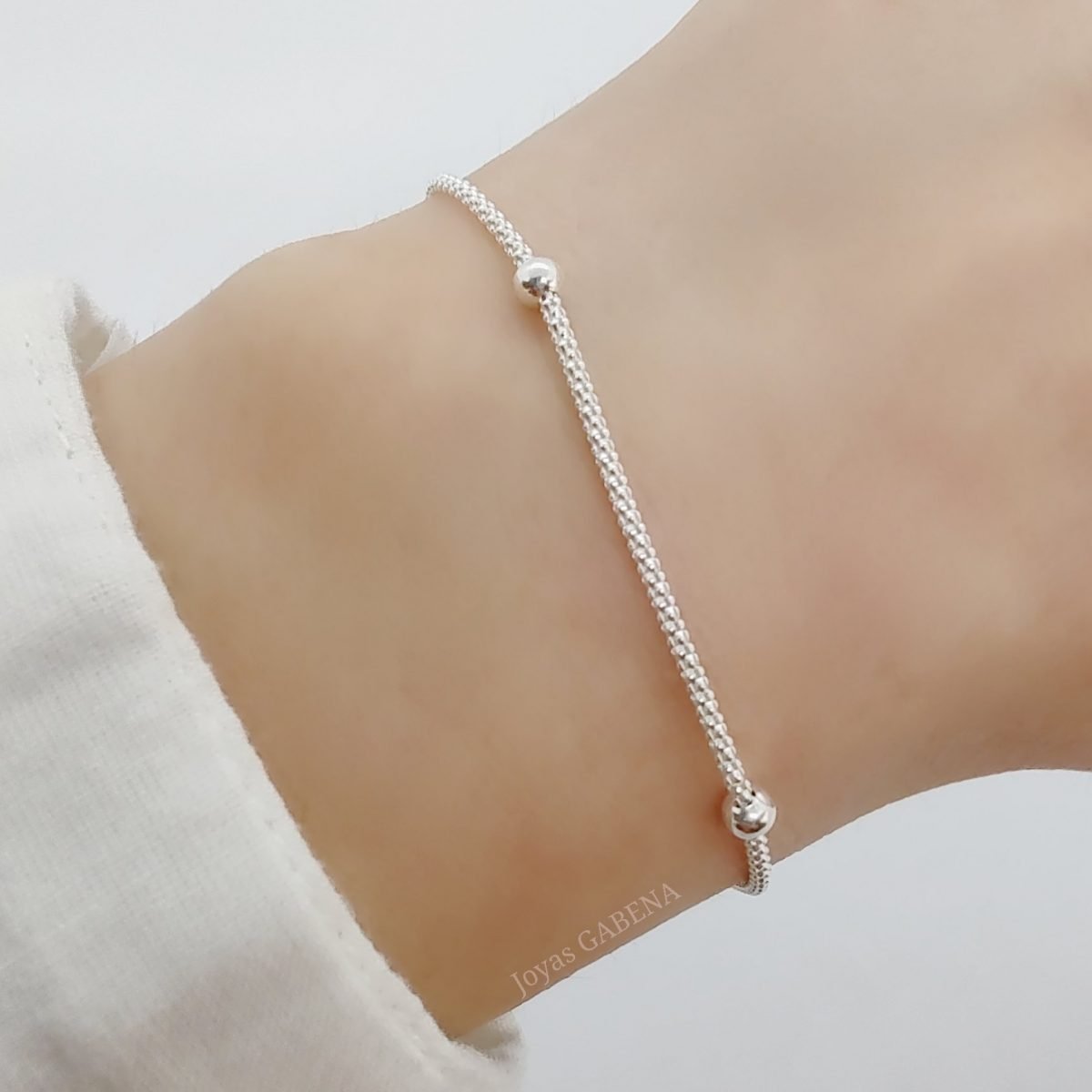 Pulsera Coreana Con Bolitas Plata 925 - Joyas GABENA