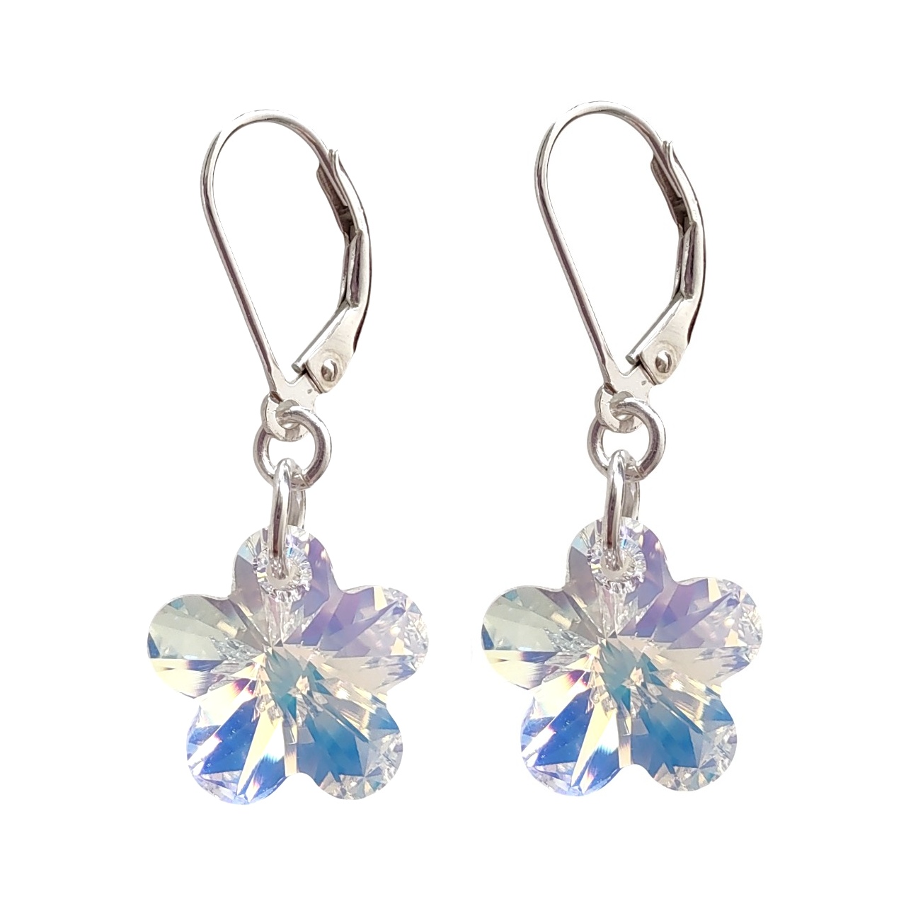 Aros Cristal Swarovski Flor 14mm Plata 925 - Joyas GABENA