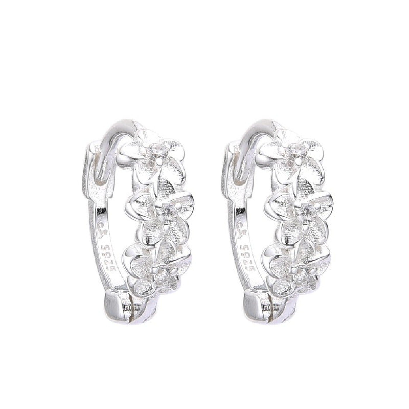 Aros Huggies Flores Cristales Plata 925 - Joyas GABENA