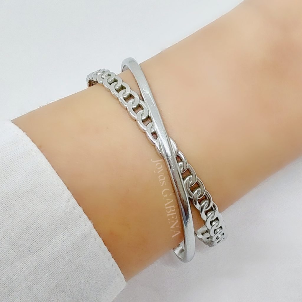 Pulsera Esclava Semi Abierta Cruzada Acero Quirúrgico - Joyas GABENA