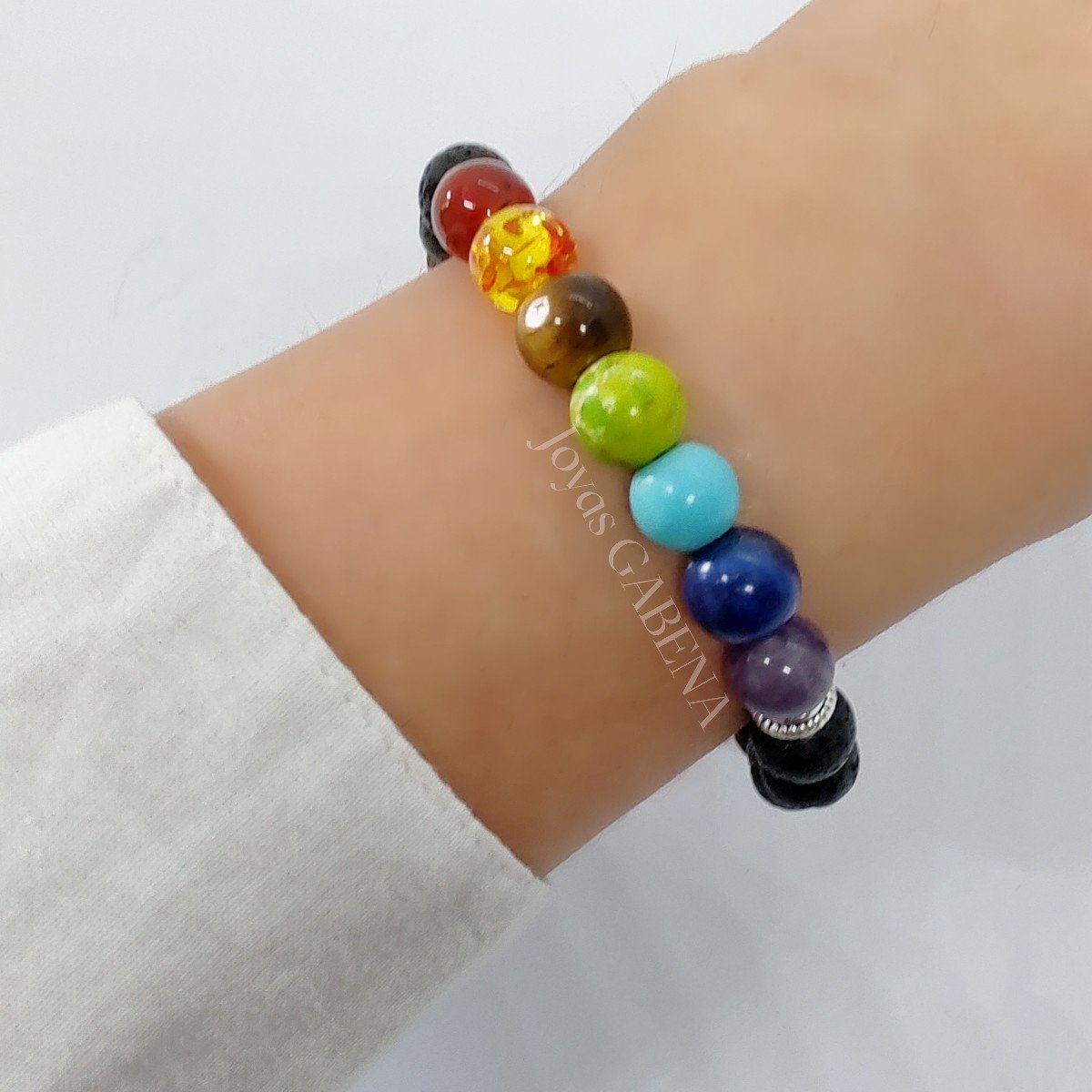 Pulsera Piedras Naturales 7 Chakras Elástica - Joyas GABENA