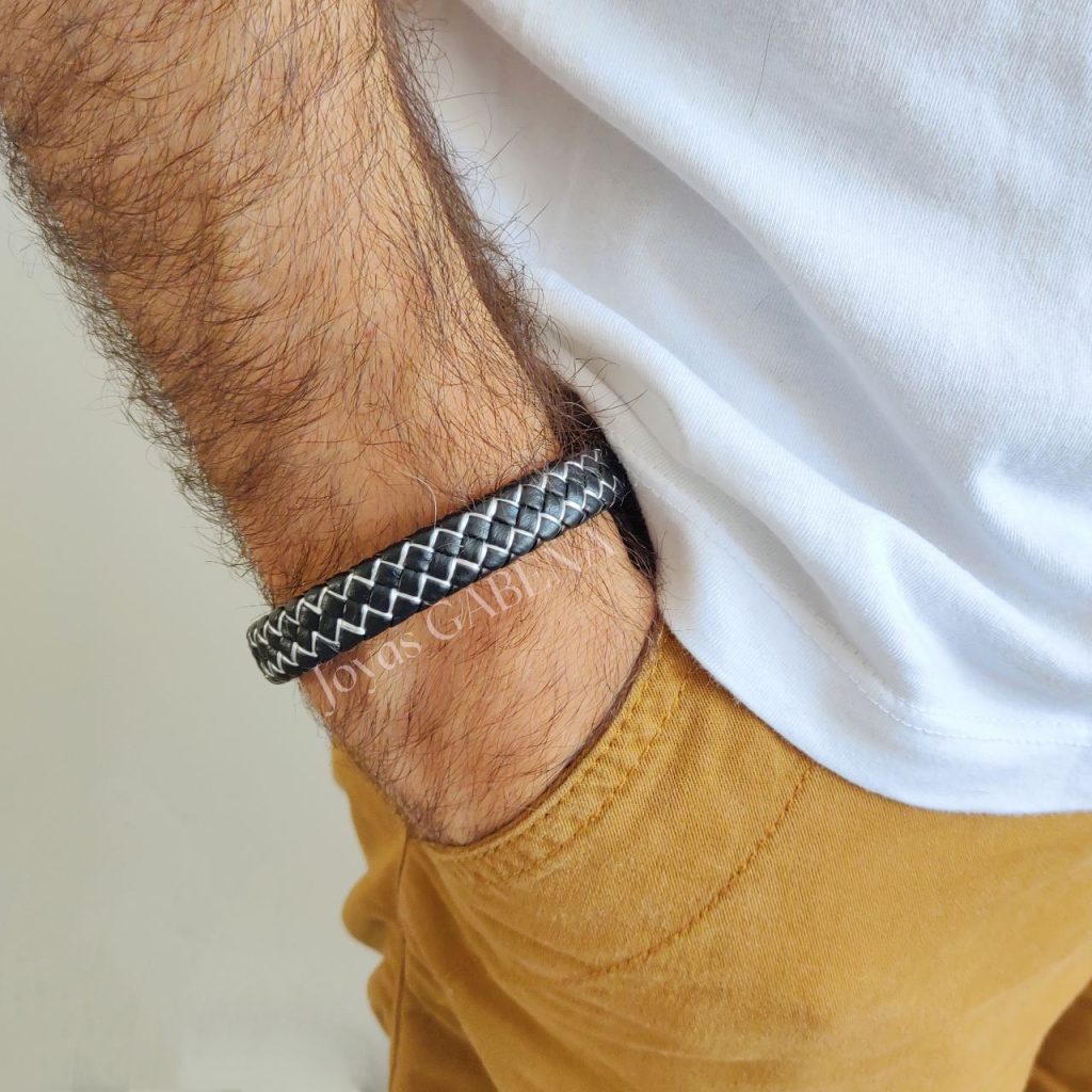 Pulsera Cuero Sintético Trenzado Cierre - Joyas GABENA