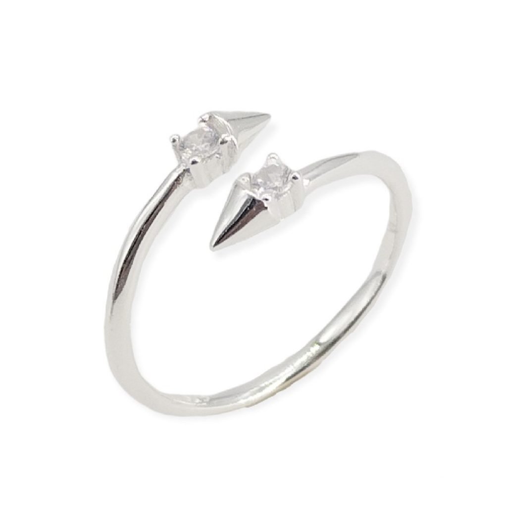 Anillo Puntas Cristal Regulable Plata 925 - Joyas GABENA